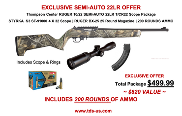 Thompson Center T/CR22 22 LR 17" Barrel Realtree Edge w/ Styrka 4 x 32 Scope | Ruger 25 Round ...