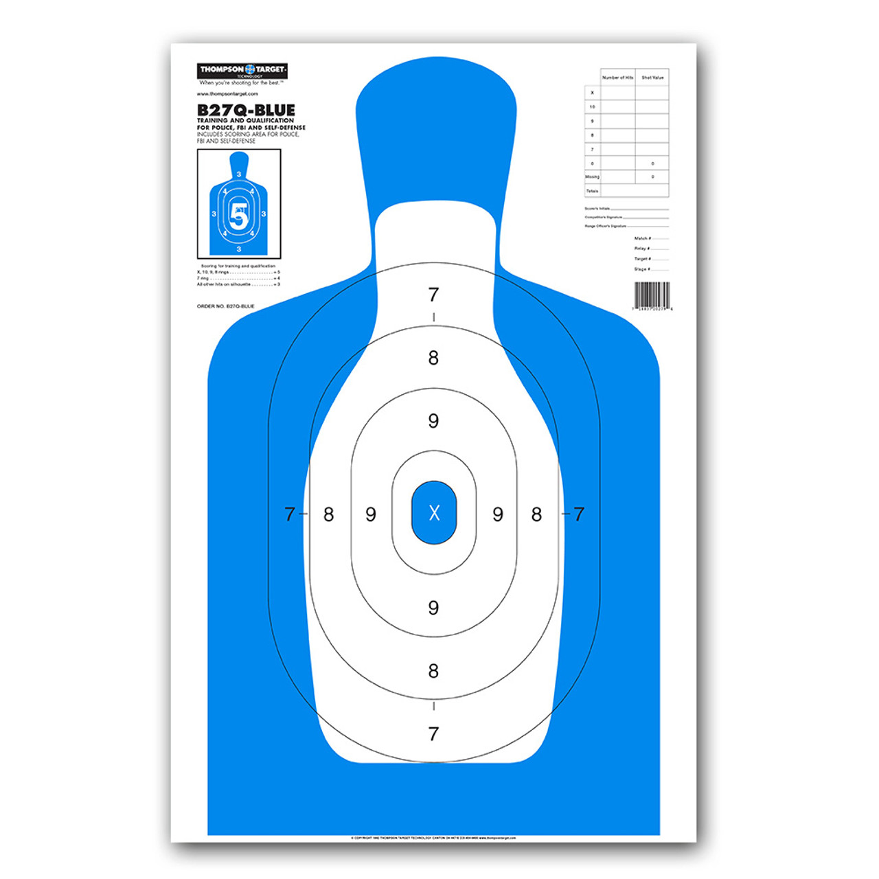 B27Q Blue Silhouette Pistol Qualification Shooting Targets