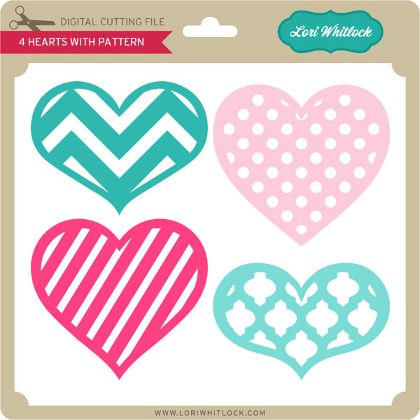 4 Hearts with Pattern - Lori Whitlock's SVG Shop