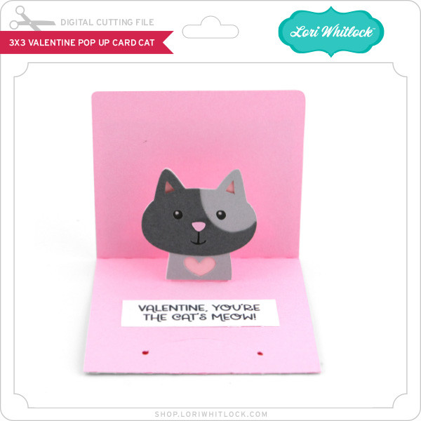 3x3 Valentine Pop Up Card Cat - Lori Whitlock's SVG Shop