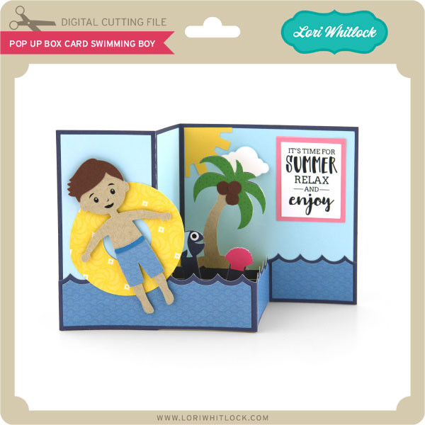 5x7 Box Card Swimming Boy - Lori Whitlock's SVG Shop