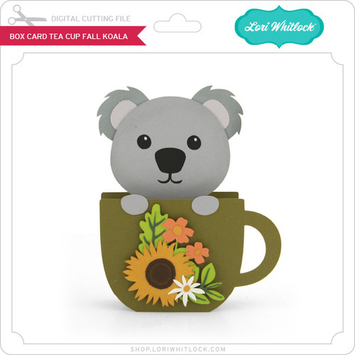 Box Card Teacup Fall Koala - Lori Whitlock's SVG Shop