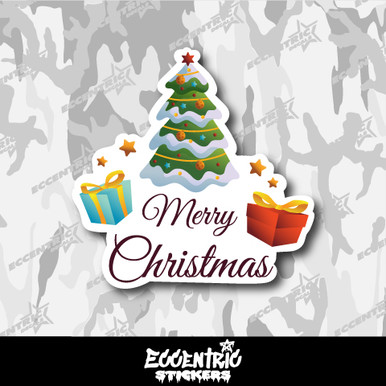 Merry Christmas Tree And Presents Vinyl Sticker - Eccentric Stickers
