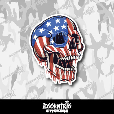 American Flag Dripping USA Skull Vinyl Sticker - Eccentric Stickers