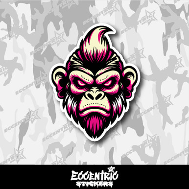 Angry Pink Ape Vinyl Sticker - Eccentric Stickers