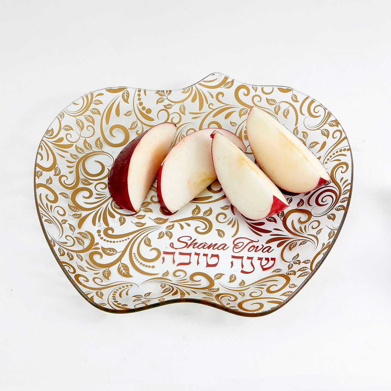 Rosh Hashanah Glass Apple Plate w/ Gold & Red Design | at the "Jewish ...