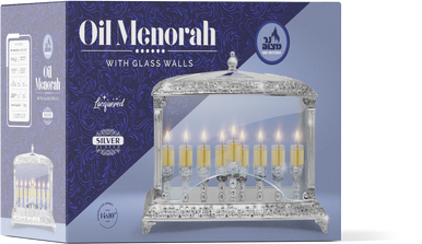Oil Menorah With Glass Walls Silver Plated W 14” H 10½” D 5½” | Great ...