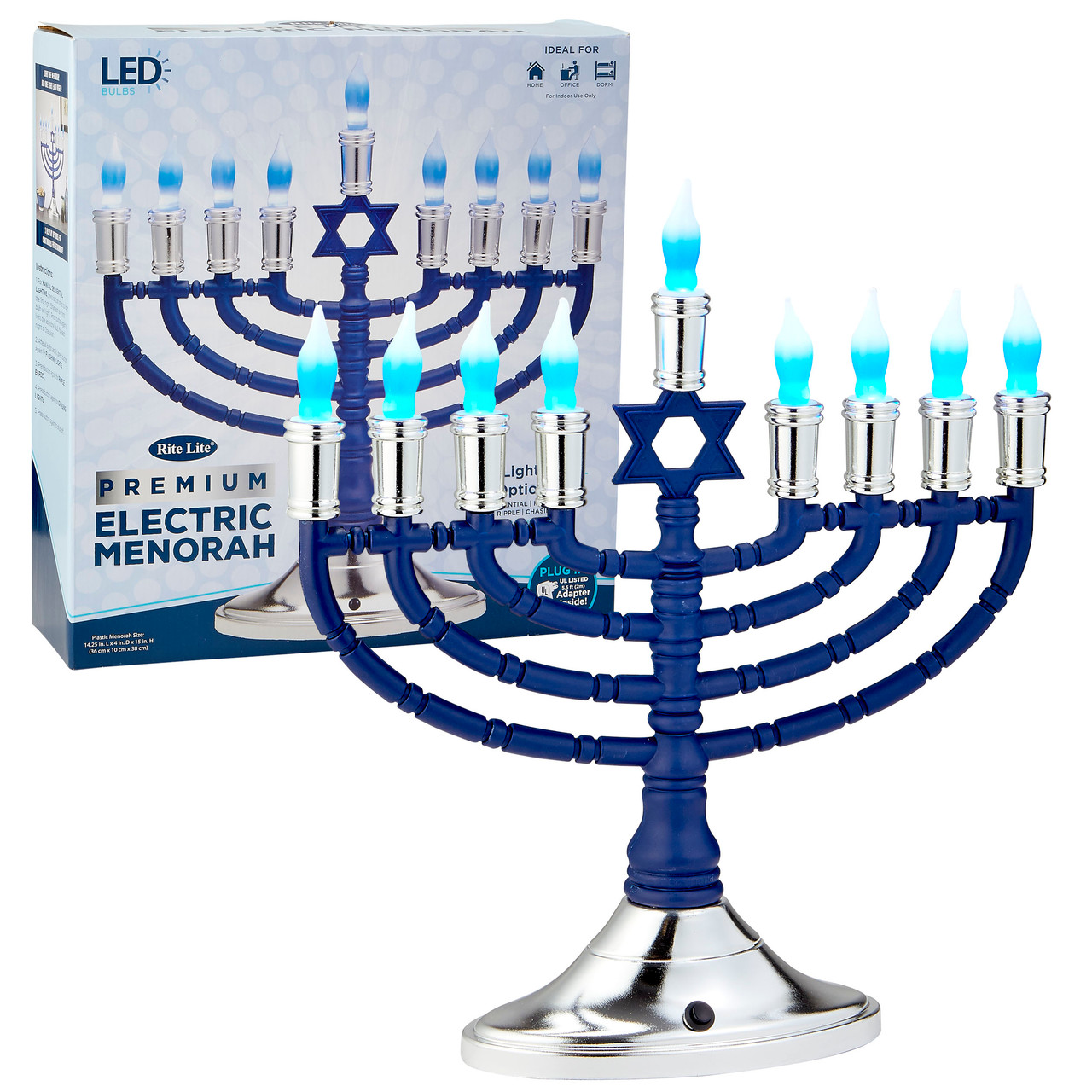 LED Premium Blue/Silver Electric Menorah | Hanukkah Menorahs | Great ...