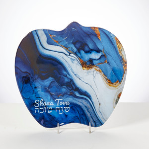 Rosh Hashanah Glass Apple Plate w/ Blue Marble Design | at the "Jewish ...