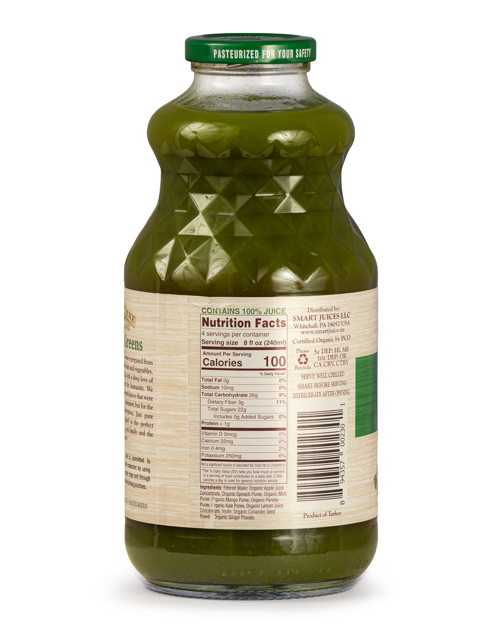 Smart Juice Super Greens 32oz Premium Organic Juice From Concentrate