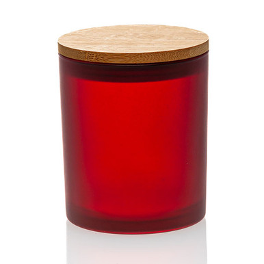 Red Colored Candle Jar - 14.5 oz with Bamboo Lid