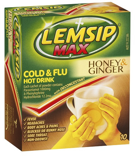 Lemsip Max Cold & Flu with Decongestant Honey Ginger 10 Pack