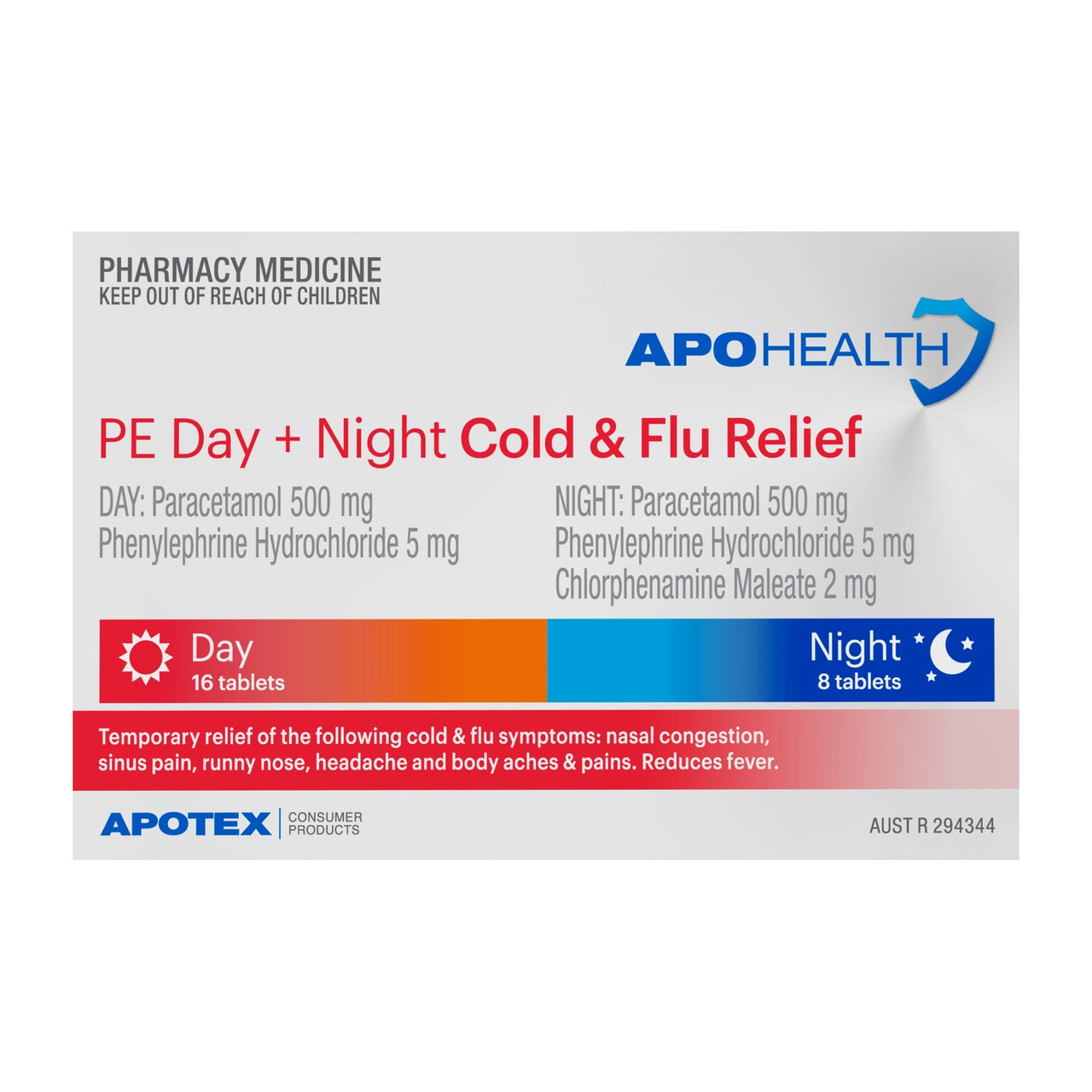Apotex Health PE Cold & Flu Day & Night Relief 24 Tablets