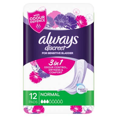 Always Discreet Normal Pads For Bladder Leaks 12 Pack
