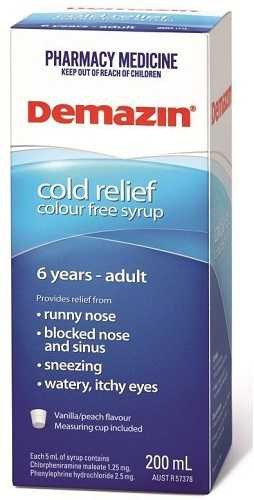 Demazin Cold Relief Colour Free Syrup 200mL