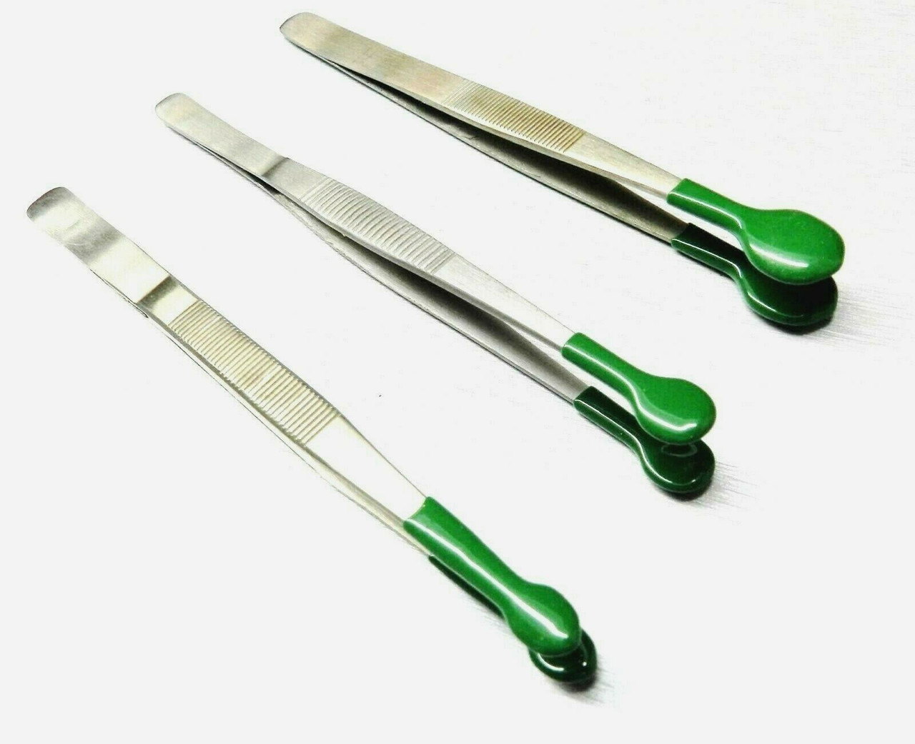 Coated Rubber Tipped Round Shape Tweezers Set,3 PCS