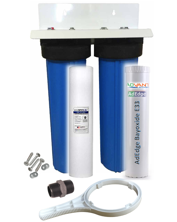 20" Two Canister Big Blue AdEdge Bayoxide E33 Arsenic Filter