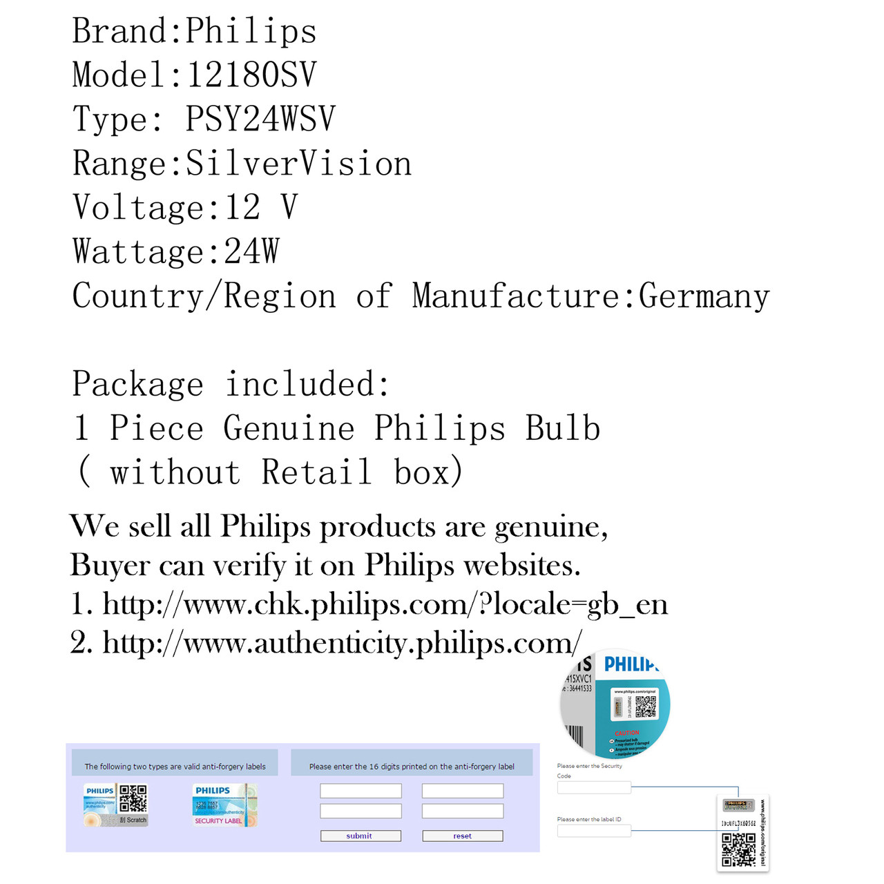PHILIPS PSY24WSV PSY24W 12180SV 12180 Silver Bulb PG20-4 Turn Singal ...