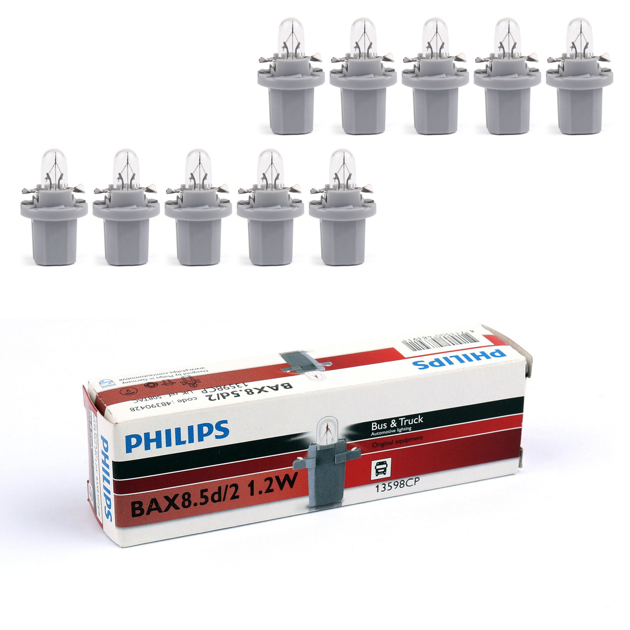 10pcs Genuine PHILIPS 13598 T5 24V 1.2W BAX8.5d/2 Grey Singnaling Lamp ...