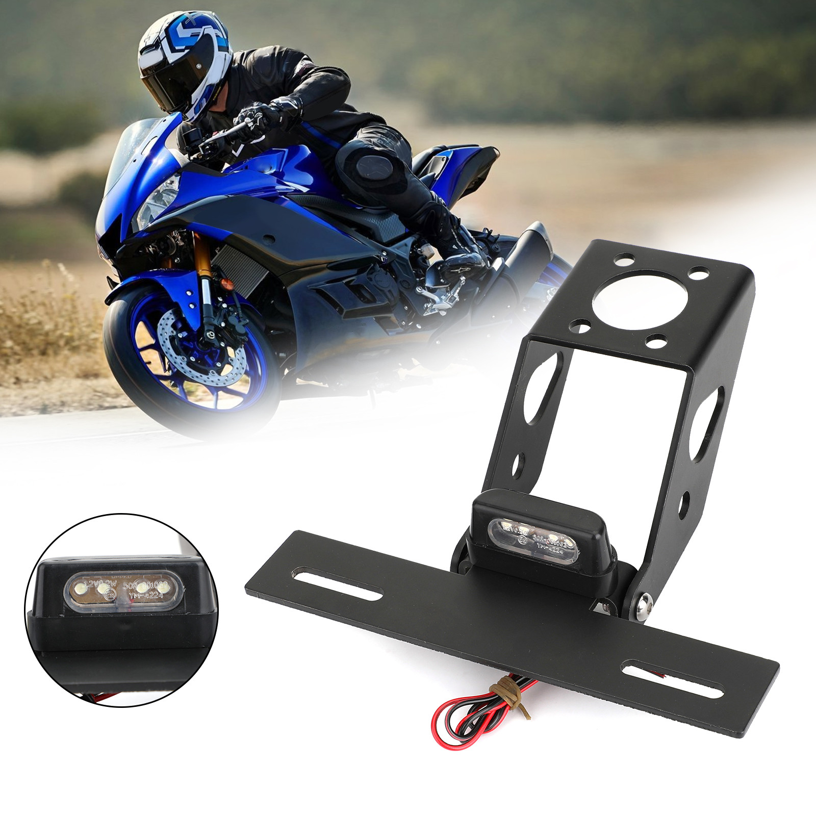 License Plate Bracket Mount Holder Yamaha YZF R1 R6, Black - MotorGenic