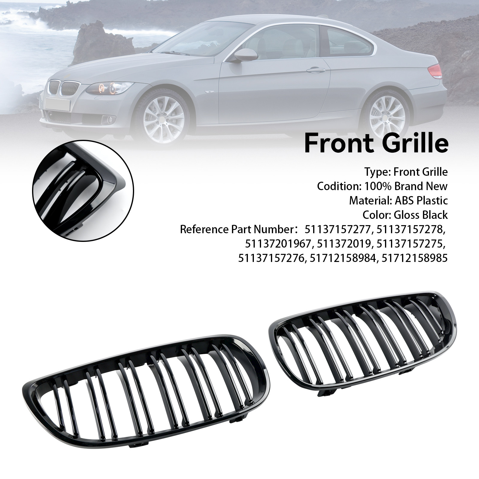 Kidney Grille For BMW X3 E83 LCI Facelift 2007-08-09-2010 Gloss Black ...