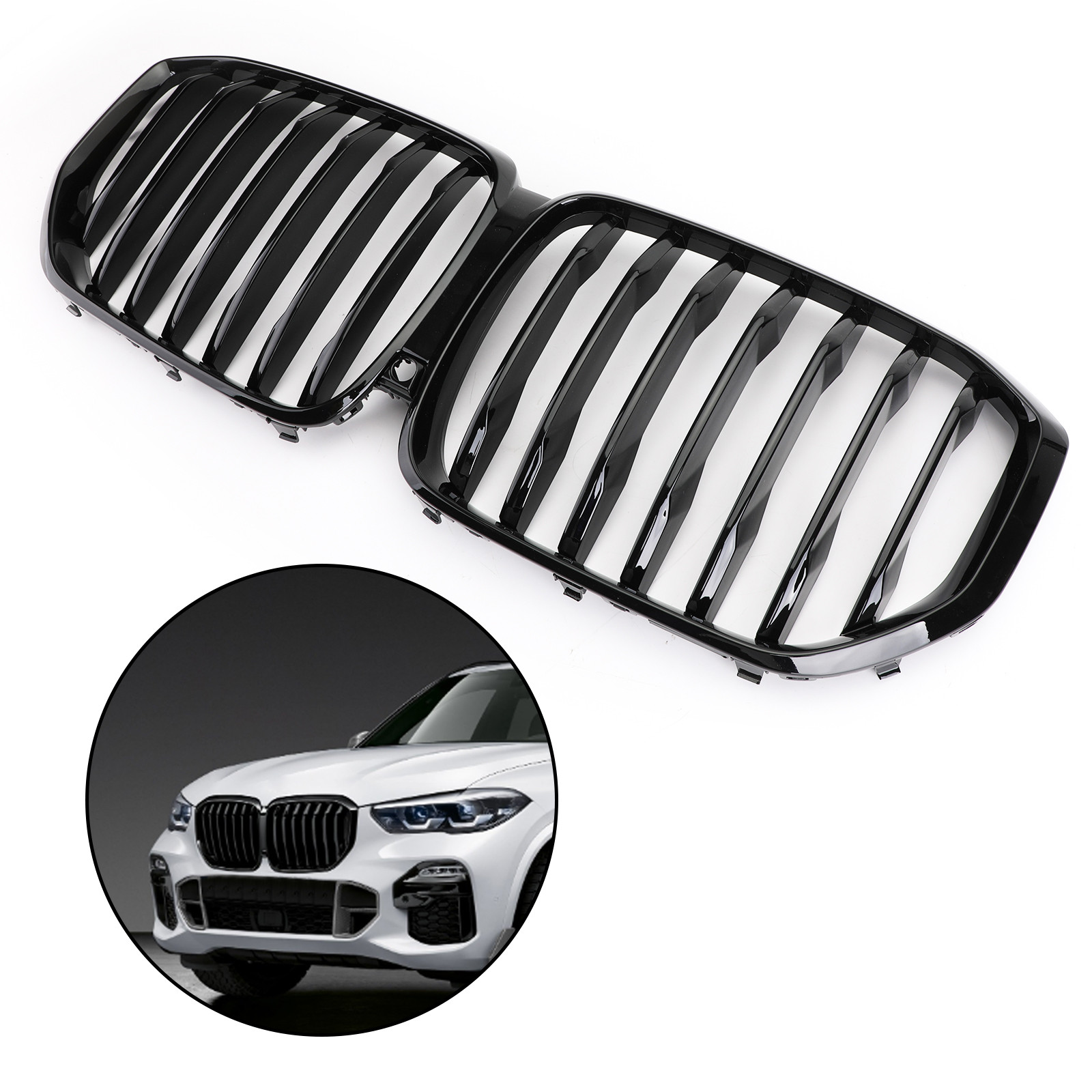 Front Kidney Grille Dual Fin For BMW X5 G05 2019- Gloss Black - MotorGenic