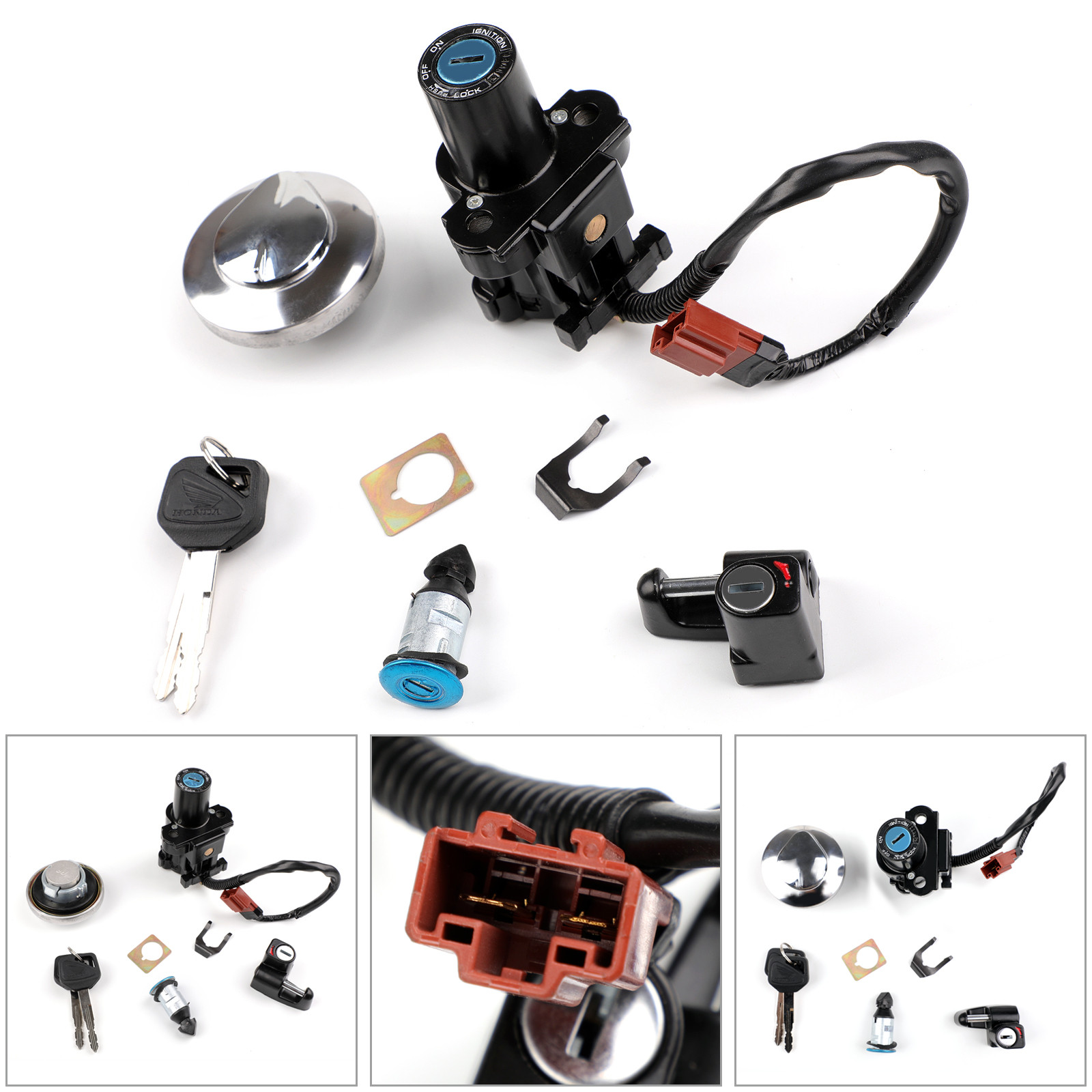 Ignition Switch Lock Fuel Gas Cap Seat Helmet Lock Keys Kit for Honda ...