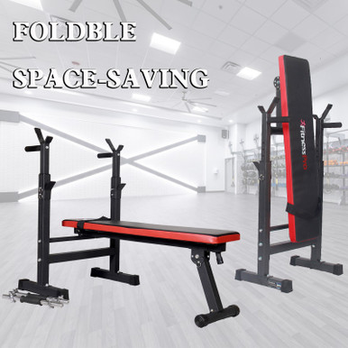 Adjustable Weight Bench Folding Bench Press w/Barbell Rack Pec workout ...