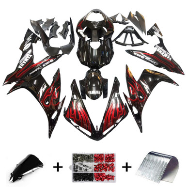 2004-2006 Yamaha YZF-R1 Black & Red Flame R1 Racing Amotopart Fairings ...