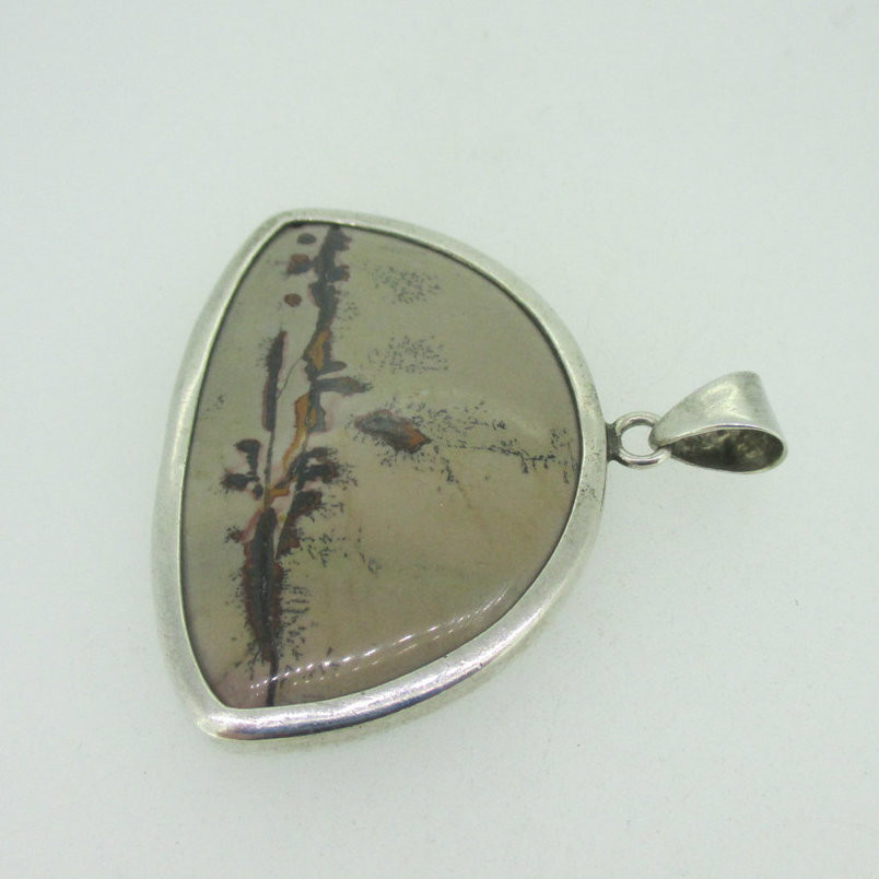 Sterling Silver Portrait Agate Large Pendant