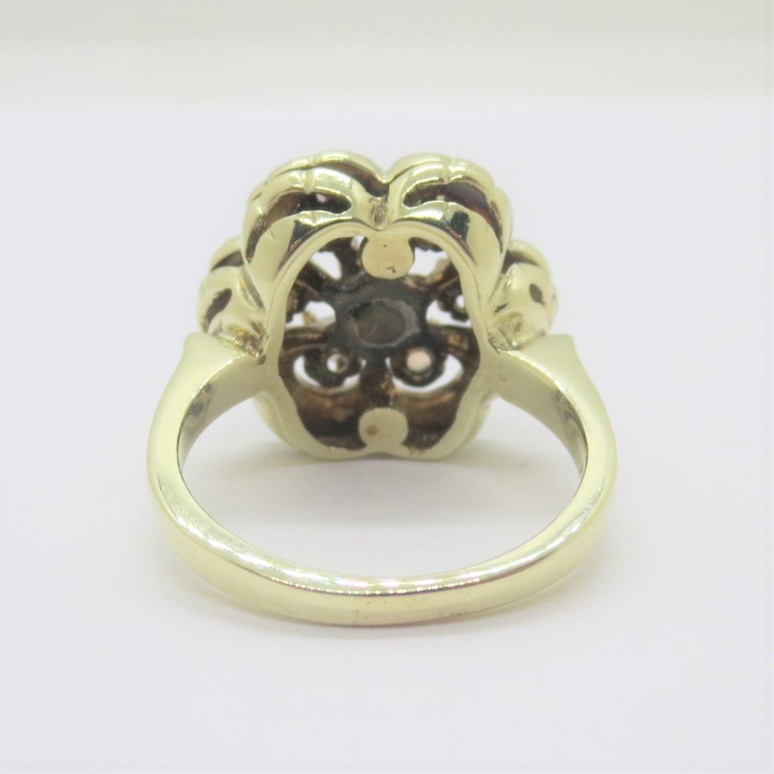 14k Yellow Gold VT Signed Opal & Black Onyx Inlay Cocktail Ring Size 8