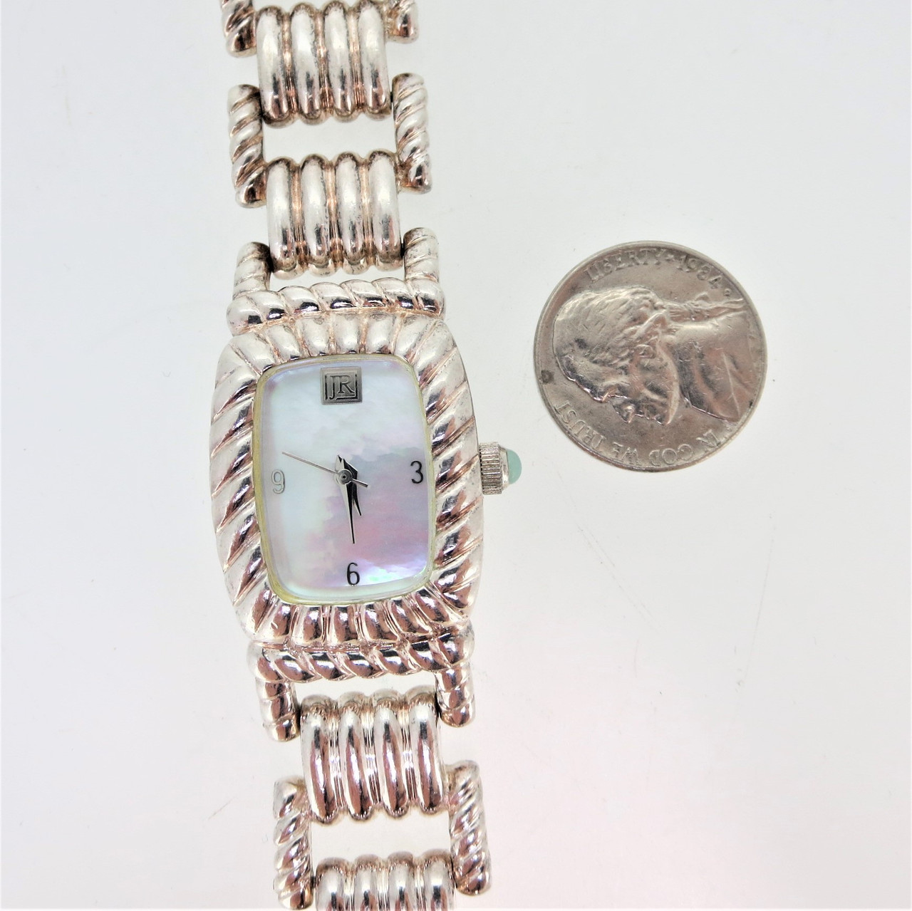 Judith Ripka Sterling Silver Mother of Pearl Quartz Watch Bracelet in Box