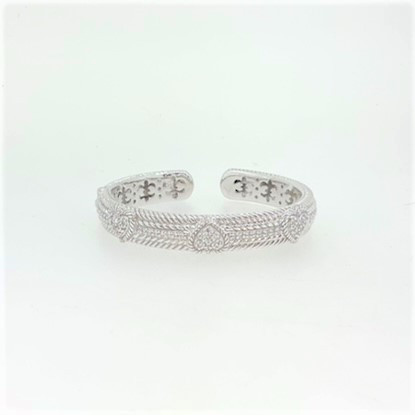 Judith Ripka Sterling Silver CZ Hearts Hinged Cuff Bracelet