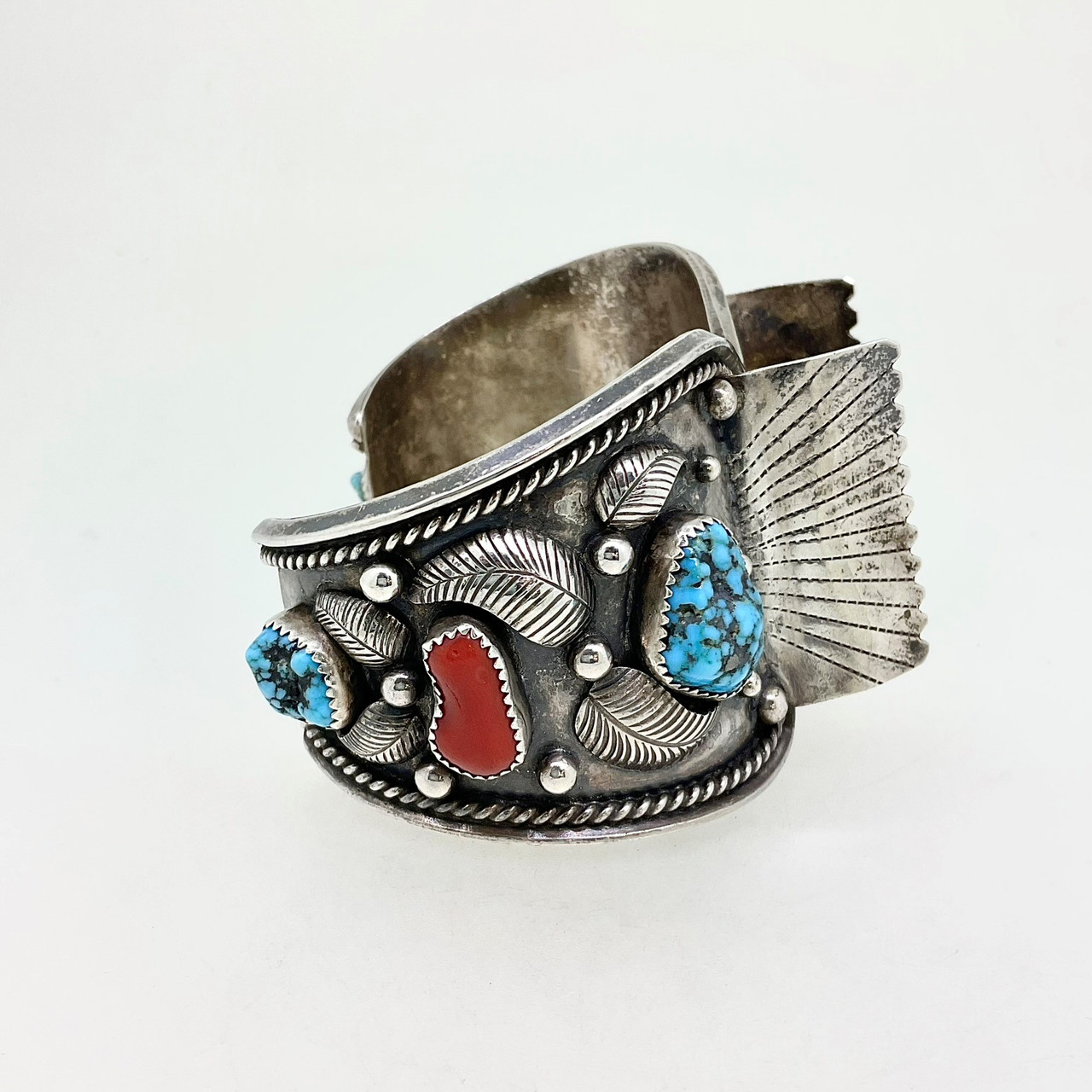 Tony Garcia Sterling Silver Turquoise Coral Watch Cuff Bracelet