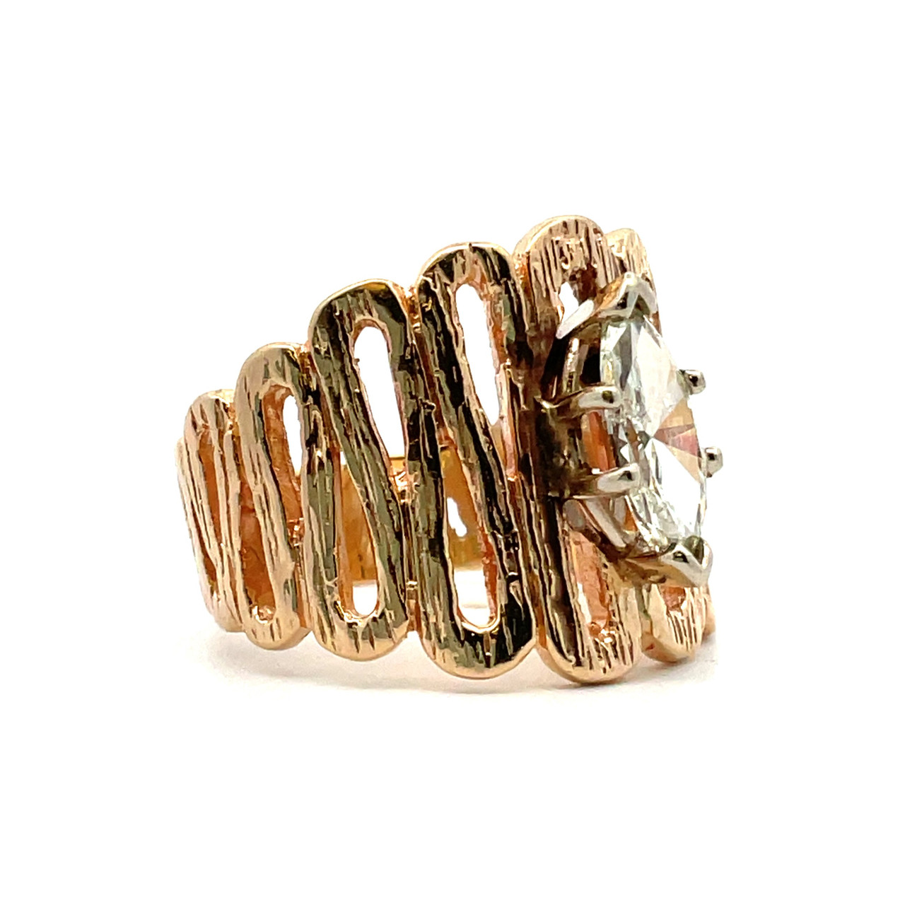 14K Y Gold Diamond 1ct Marquise Cut Graduated open Work Ring Size 7.75