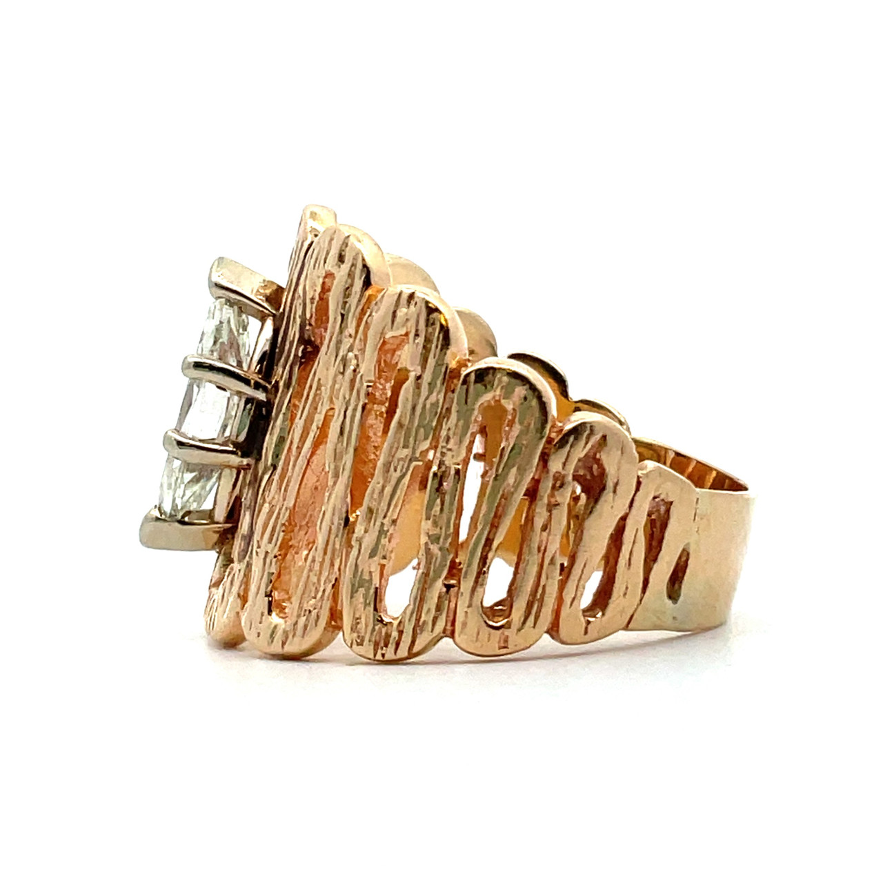 14K Y Gold Diamond 1ct Marquise Cut Graduated open Work Ring Size 7.75