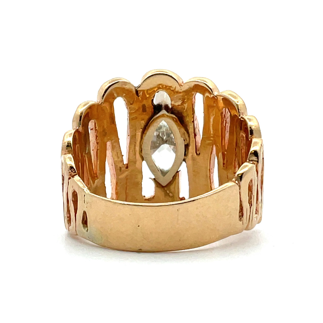 14K Y Gold Diamond 1ct Marquise Cut Graduated open Work Ring Size 7.75