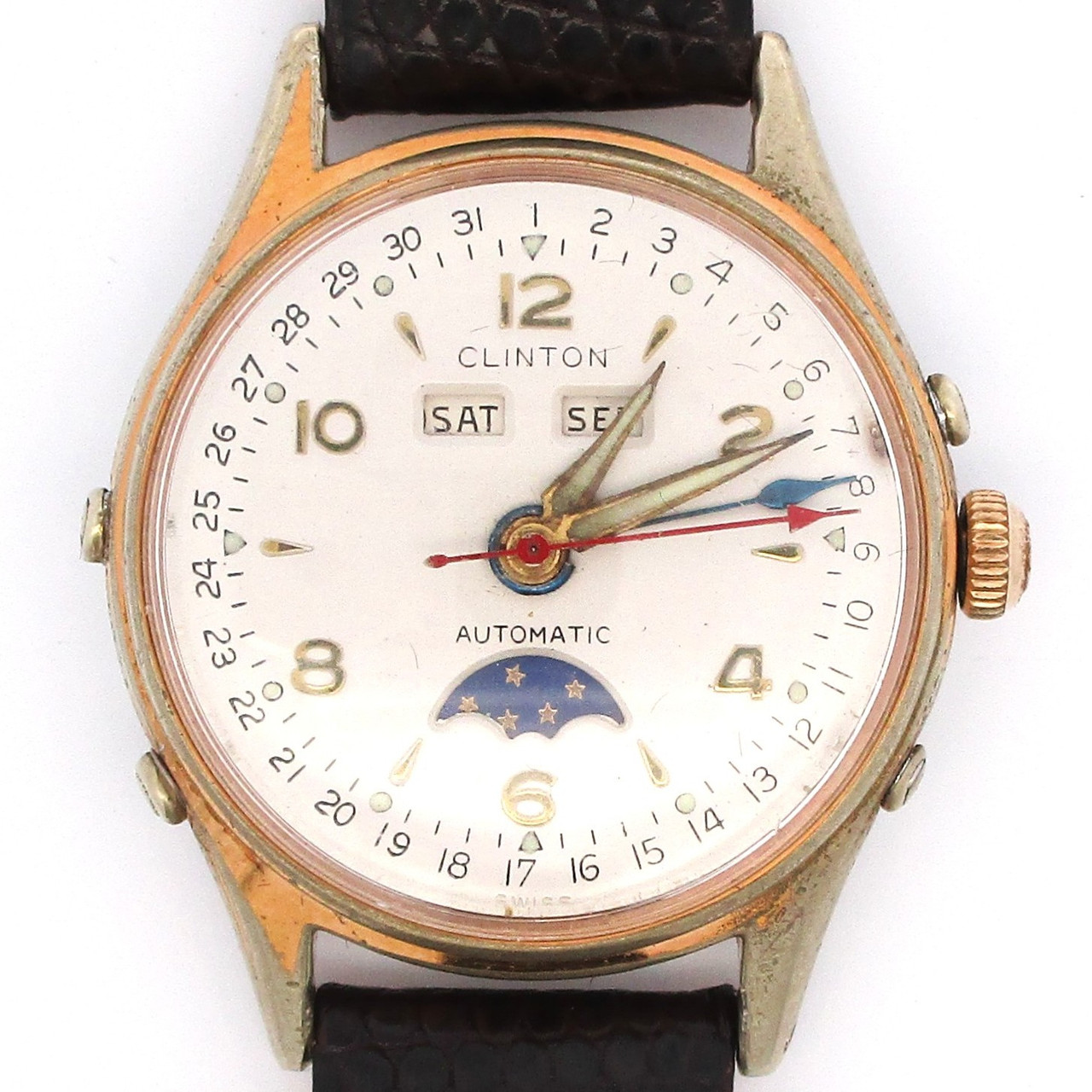 Vintage Automatic Clinton Triple Date Moonphase 32mm Watch