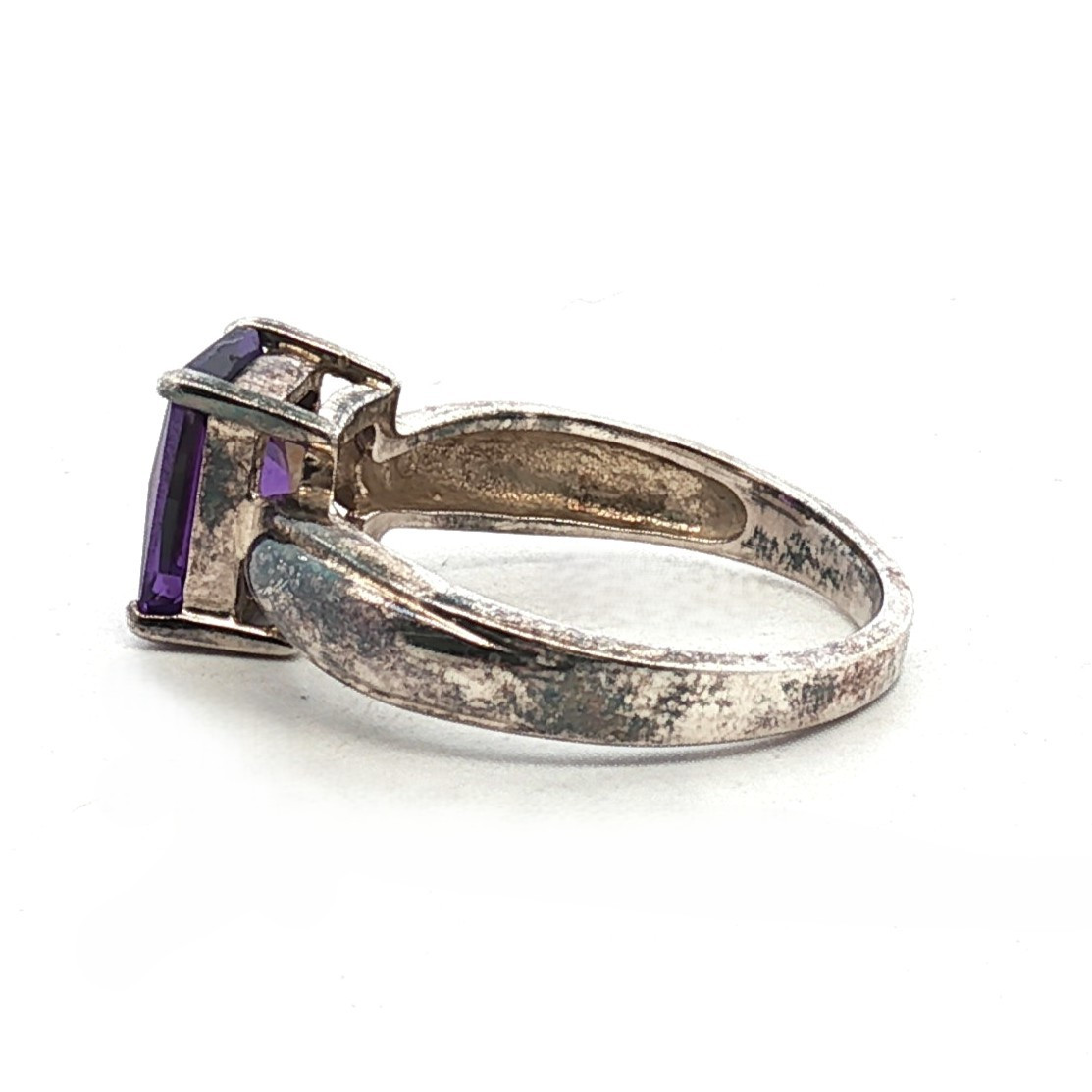 Sterling Silver Purple Emerald Cut Ring Size 7