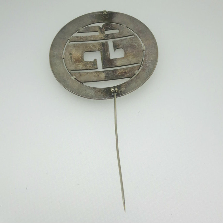 Vintage Sterling Silver Southwestern Large Round Brooch Pin with ...