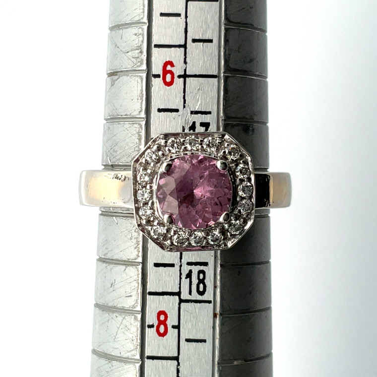 14K White Gold Round Spinel Diamond Halo Hidden Fashion Ring Size 7