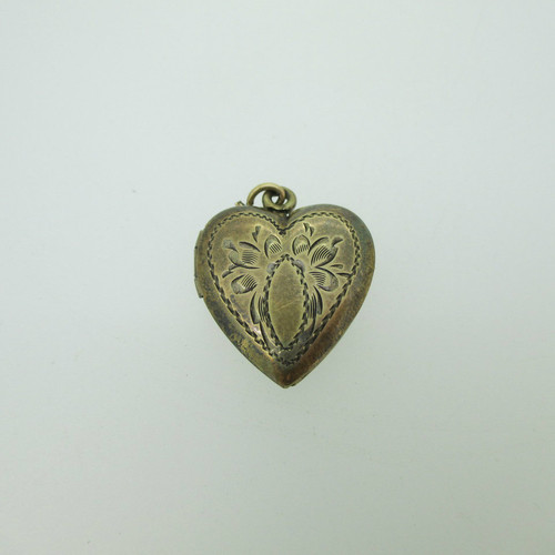 Gold Filled Gold Toned Heart Photo Locket with Marquee Etching