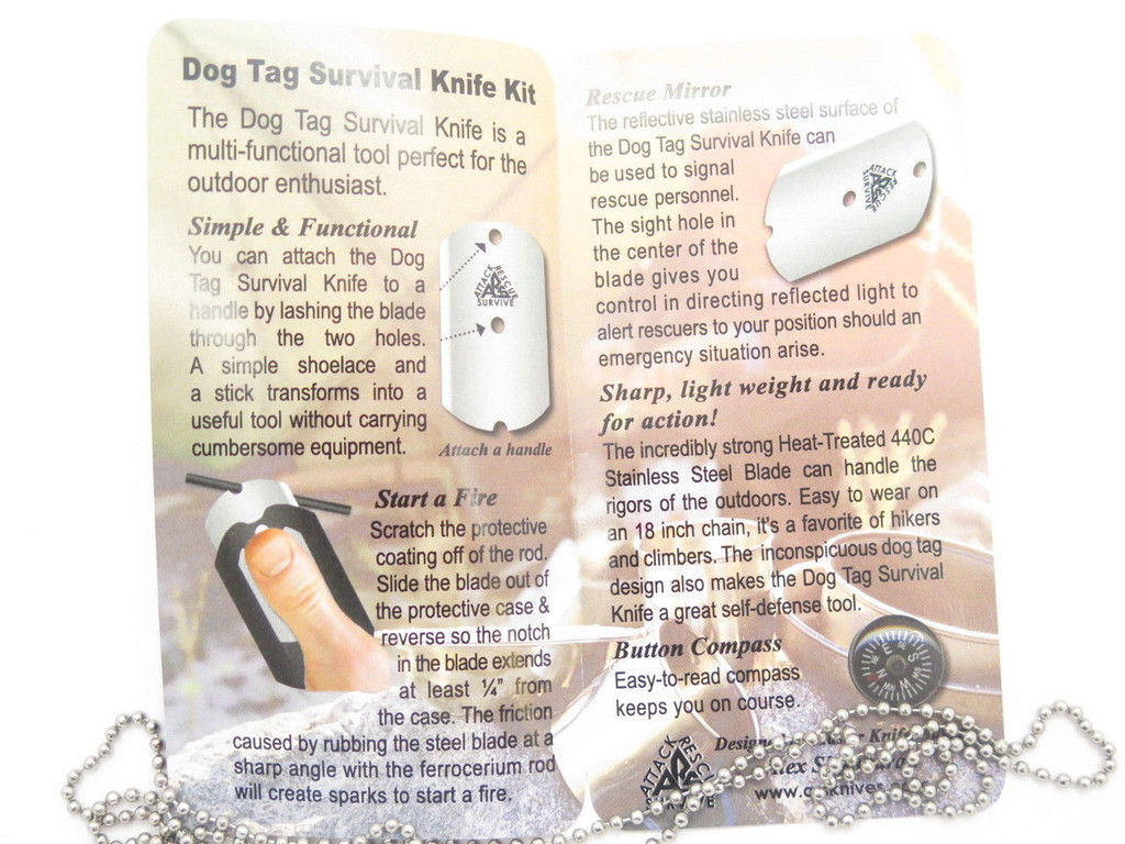 ARS Black Military ID Dog Tag Knife Emergency Survival Signal Compass ...