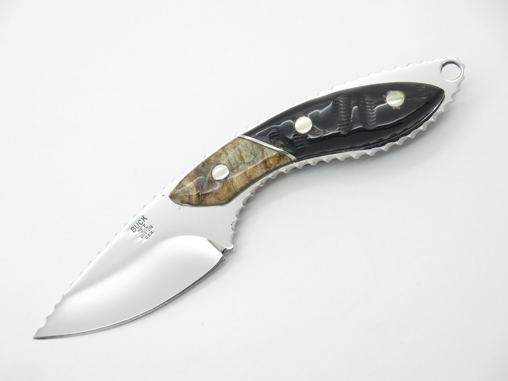 Buck 196 Mini Alpha Hunter Custom Buffalo Horn Small Fixed Blade ...
