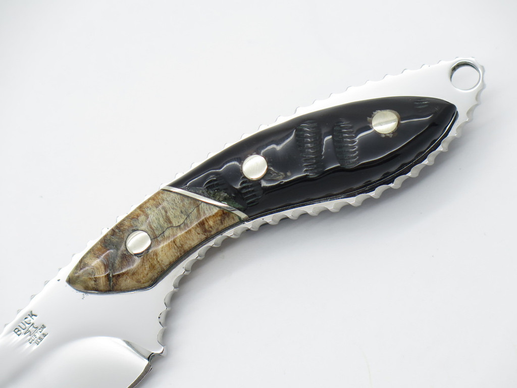 Buck 196 Mini Alpha Hunter Custom Buffalo Horn Small Fixed Blade ...