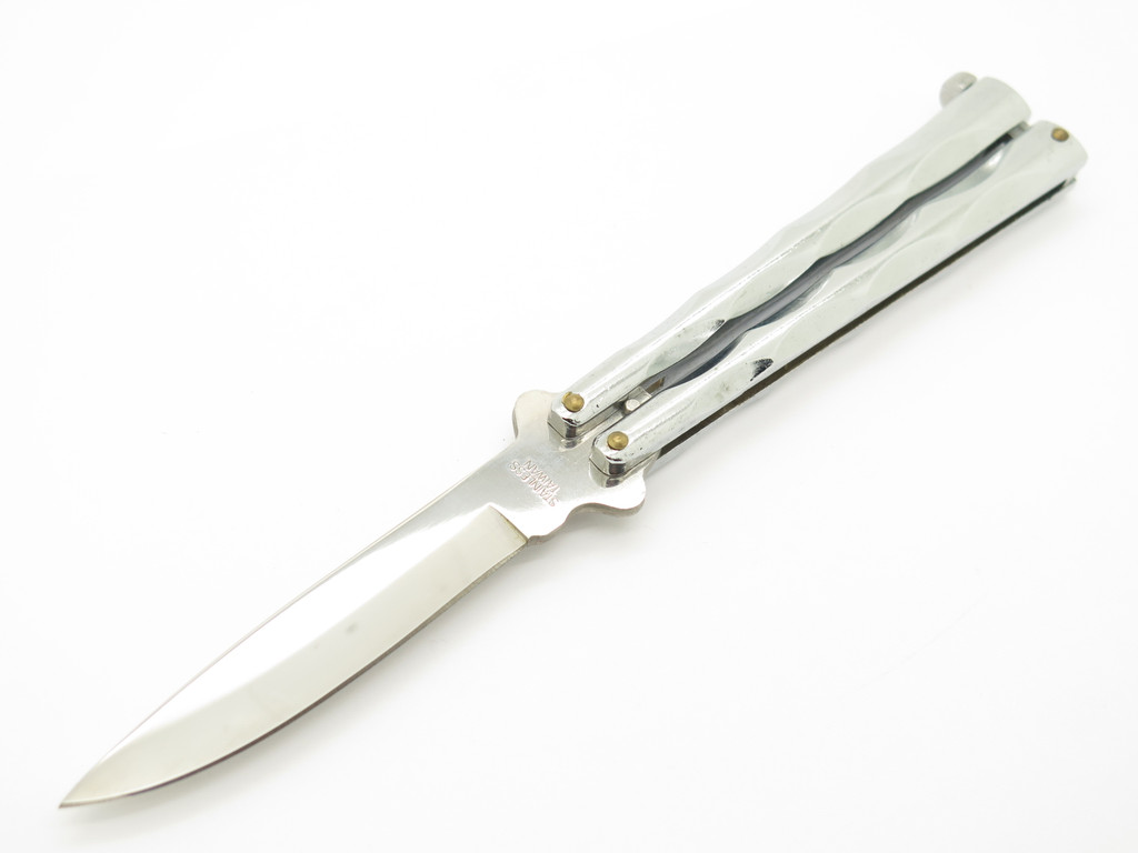 Vintage Chrome Taiwan 4.8" Contoured Metal Handle Folding Balisong ...