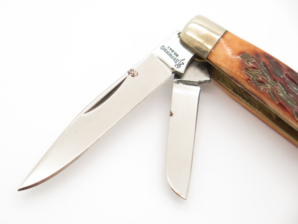 Vtg 1980s Browning 341 Seki Japan AUS-8A Bone Folding Stockman Pocket ...