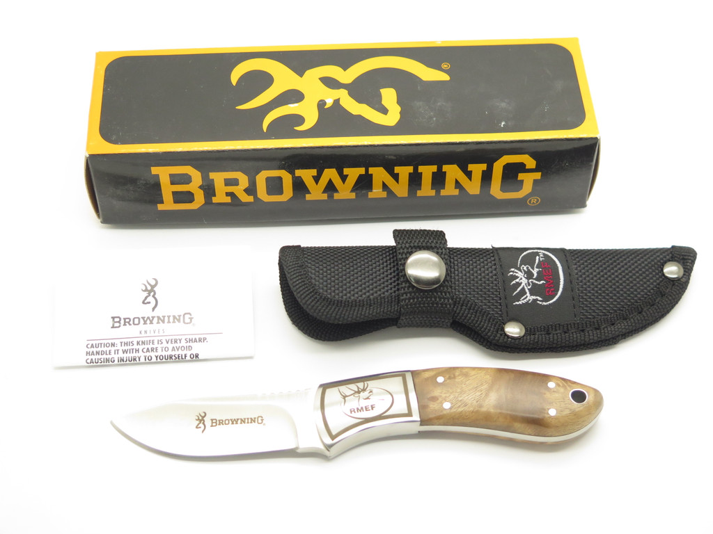 Browning 780 RMEF 6.75" Fixed Wood Stainless Hunting Knife & Sheath ...