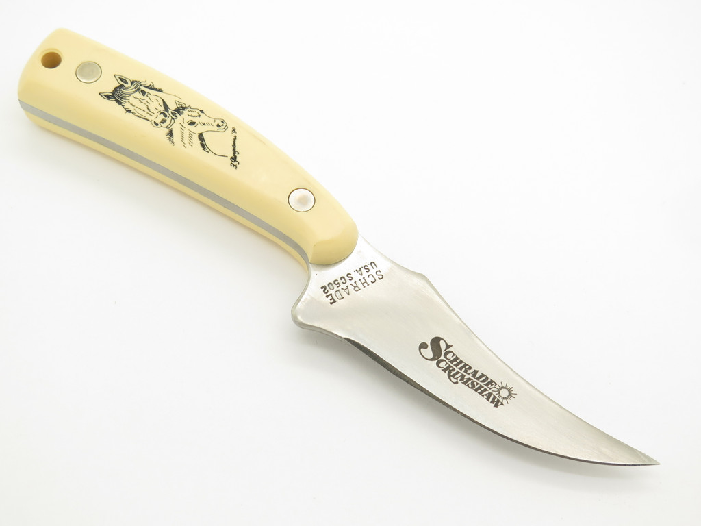 Vtg 1990 Limited Schrade 502SC Scrimshaw Sharpfinger Fixed Blade Hunting Knife - ePrague, LLC
