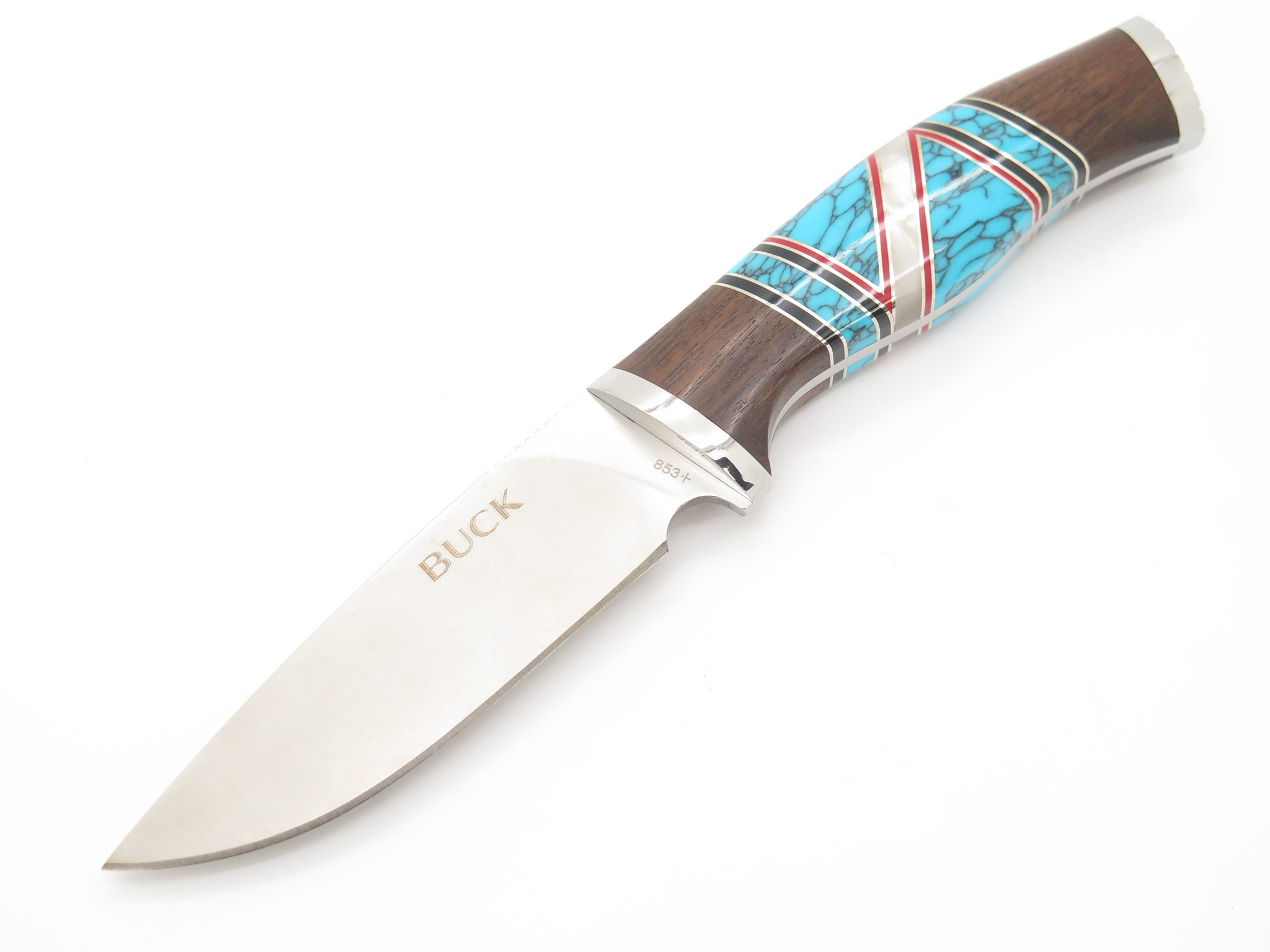Custom Doris Yazzie Buck 853 Selkirk Turquoise Inlay Fixed Blade ...